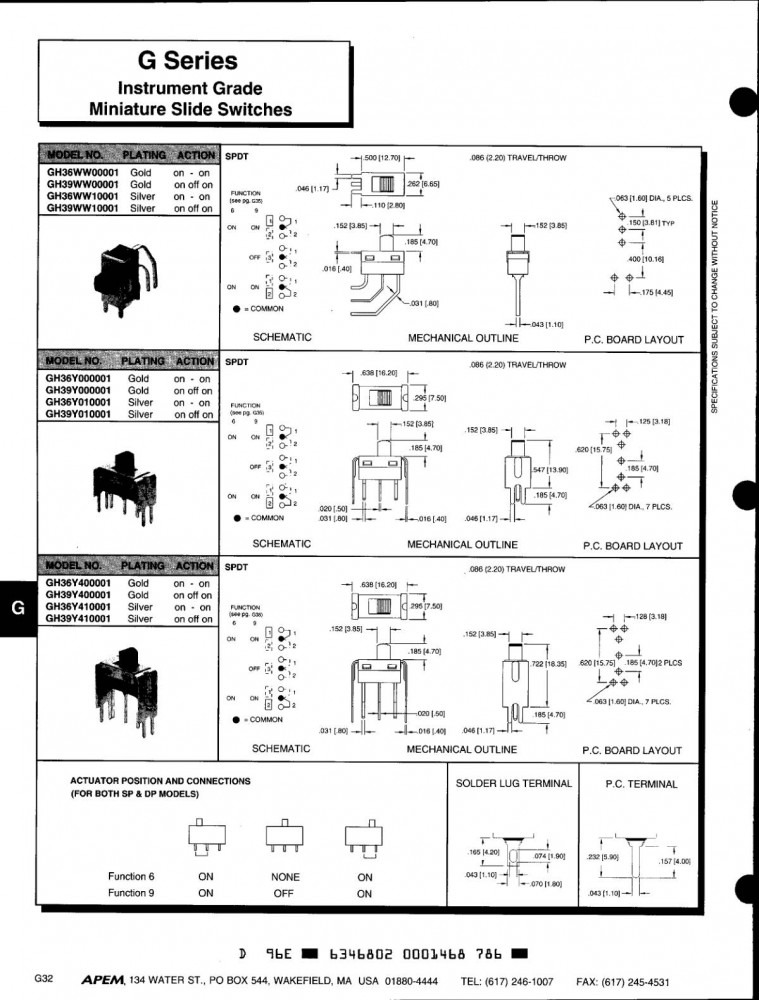 APEM G Series technical document page 2