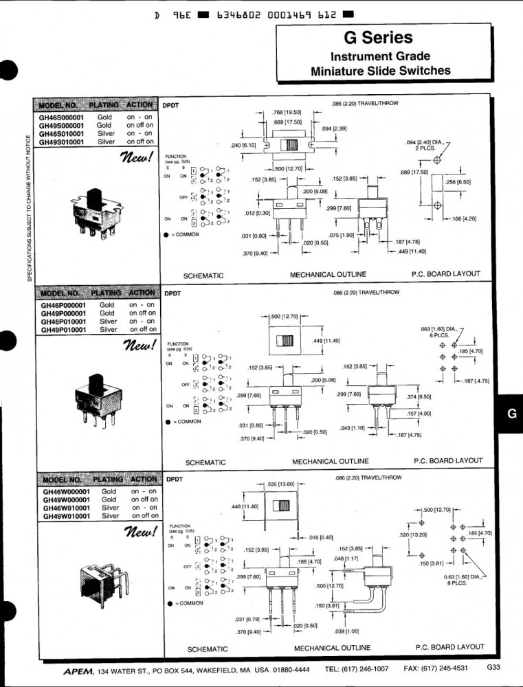 APEM G Series technical document page 3