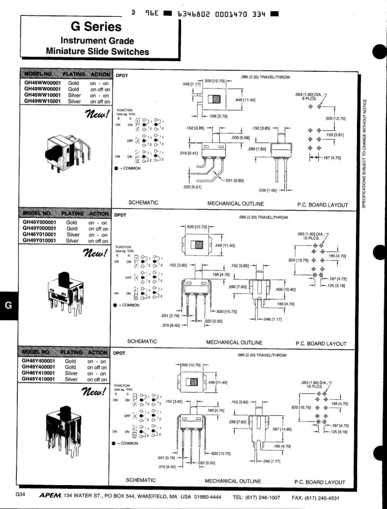 APEM G Series technical document page 4