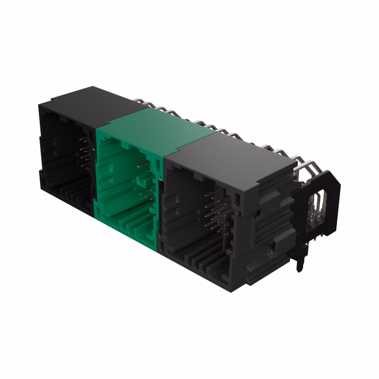 stAK50h 3 Bay Right-Angle Hybrid Header, 92 Circuits, Bay 1: 32 Circuits/Key 1/Black; Bay 2: 28 Circuits/Key 2/Green; Bay 3: 32 Circuits/Key 3/Dark Gray; Tray for sale
