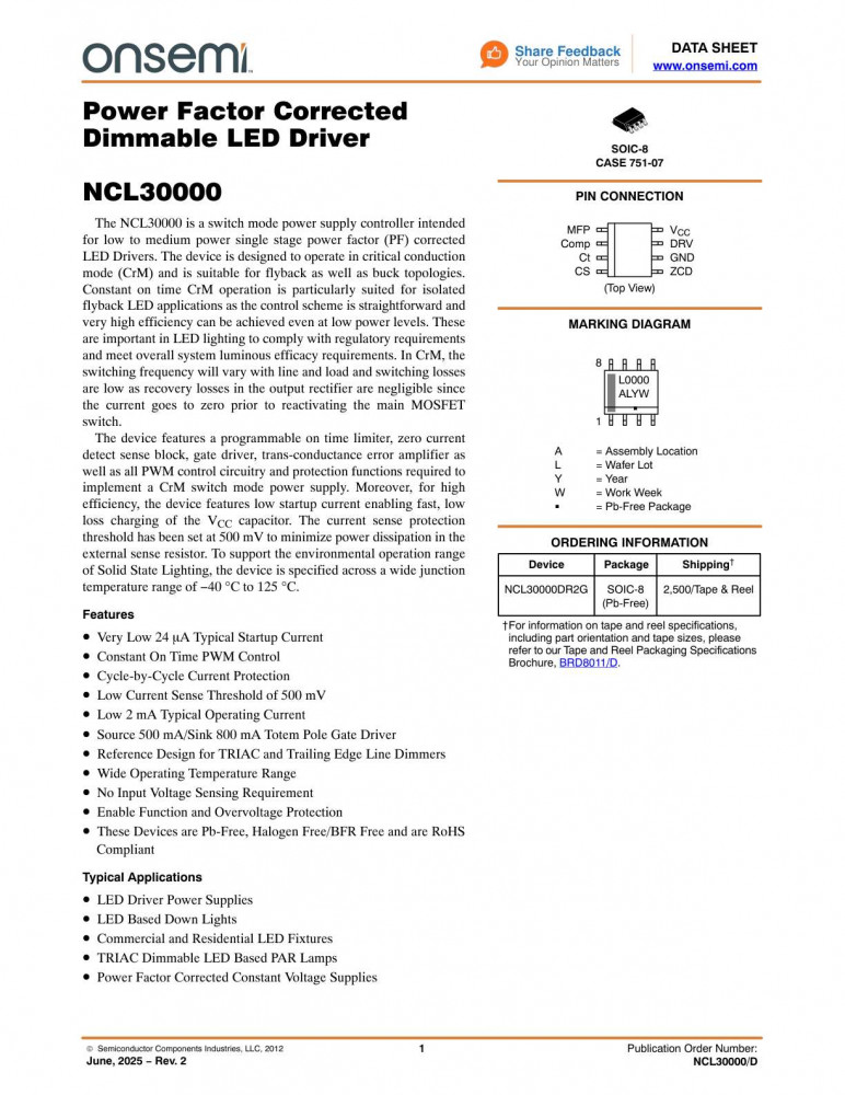 NCL30000 datasheet page 1