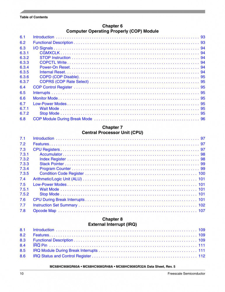 MC68HC908GR60A data sheet page 10