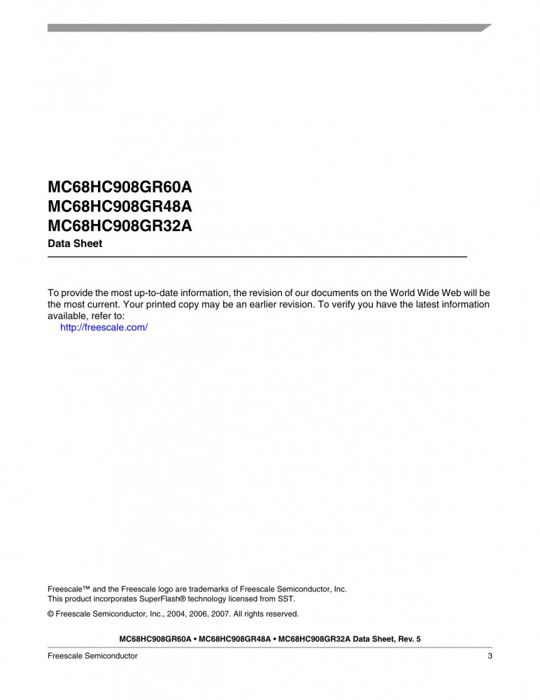MC68HC908GR60A data sheet page 3