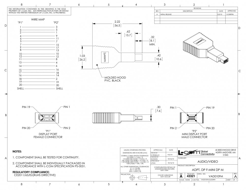 L-com VAD010FM product drawing