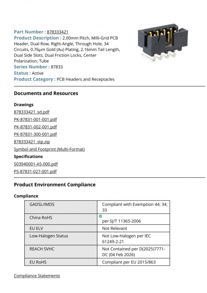 Technical document page 1 for product 878333421