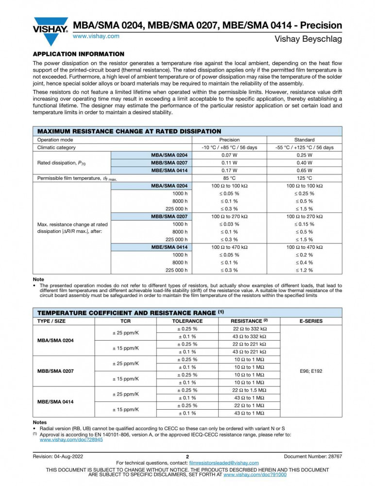 Vishay MBB0207VD2000BC100 datasheet page 2