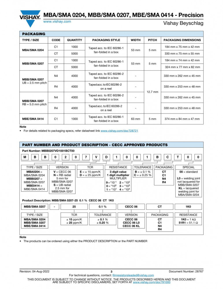 Vishay MBB0207VD2000BC100 datasheet page 3