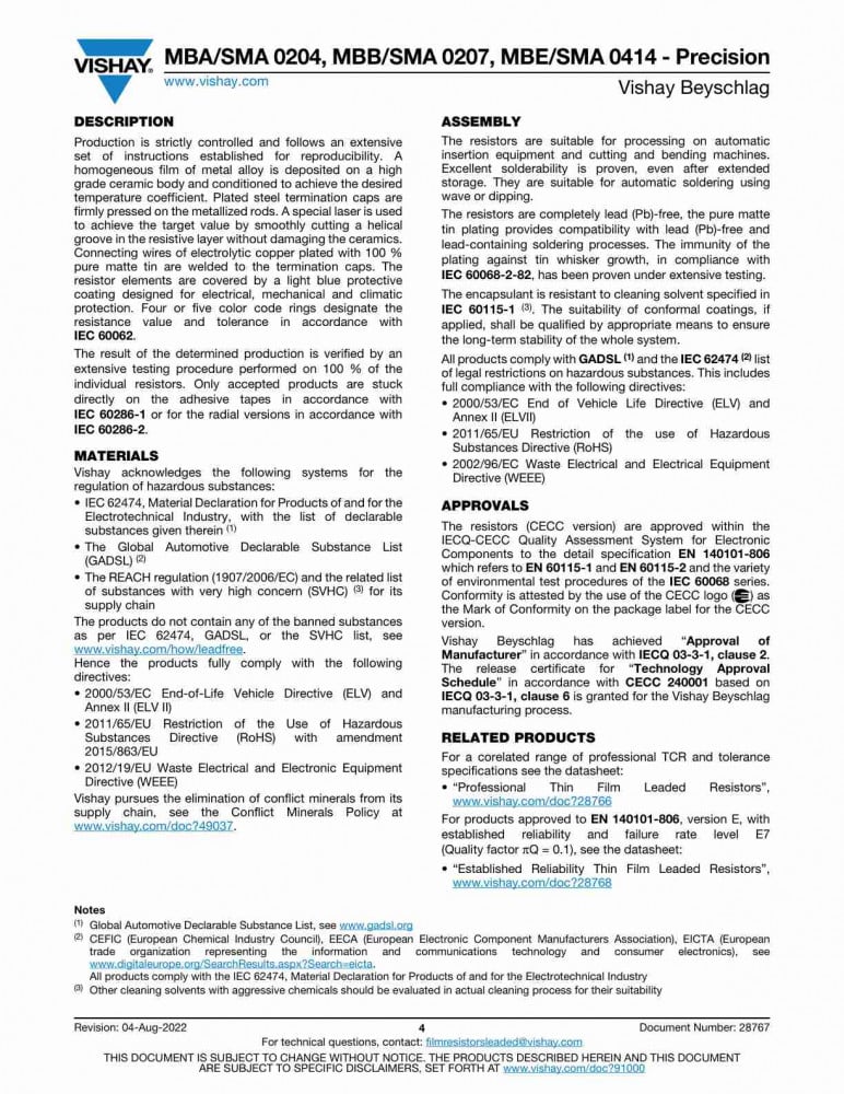Vishay MBB0207VD2000BC100 datasheet page 4