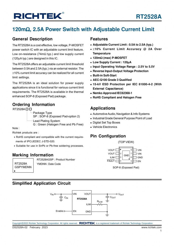 RT2528A datasheet page 1