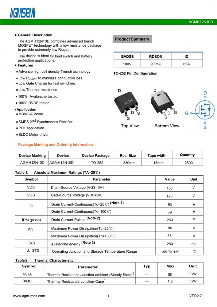 AGMH12N10D datasheet page 1