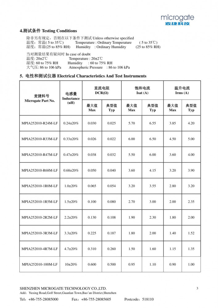 Microgate MPIA252010 series specification page 5