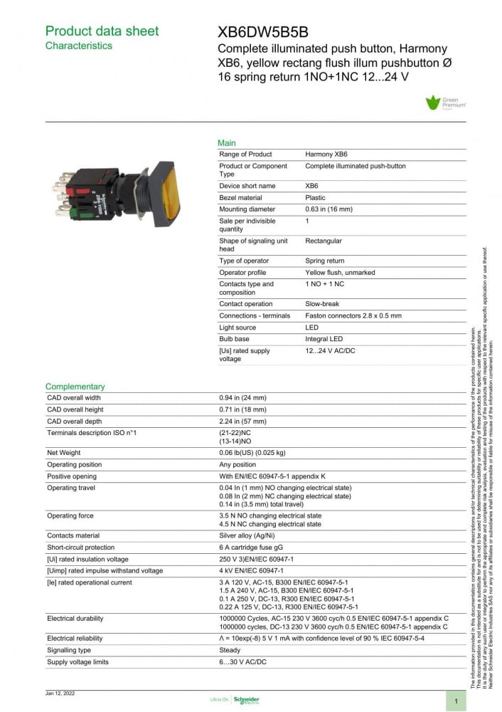 XB6DW5B5B technical document page 1