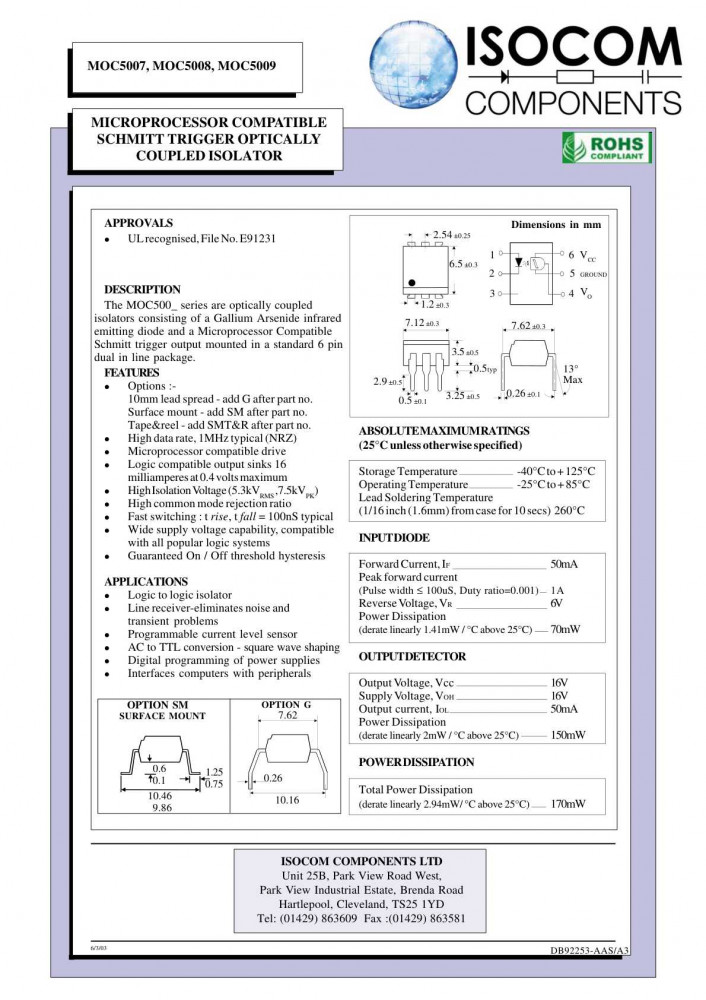 MOC5009 datasheet preview, page 1