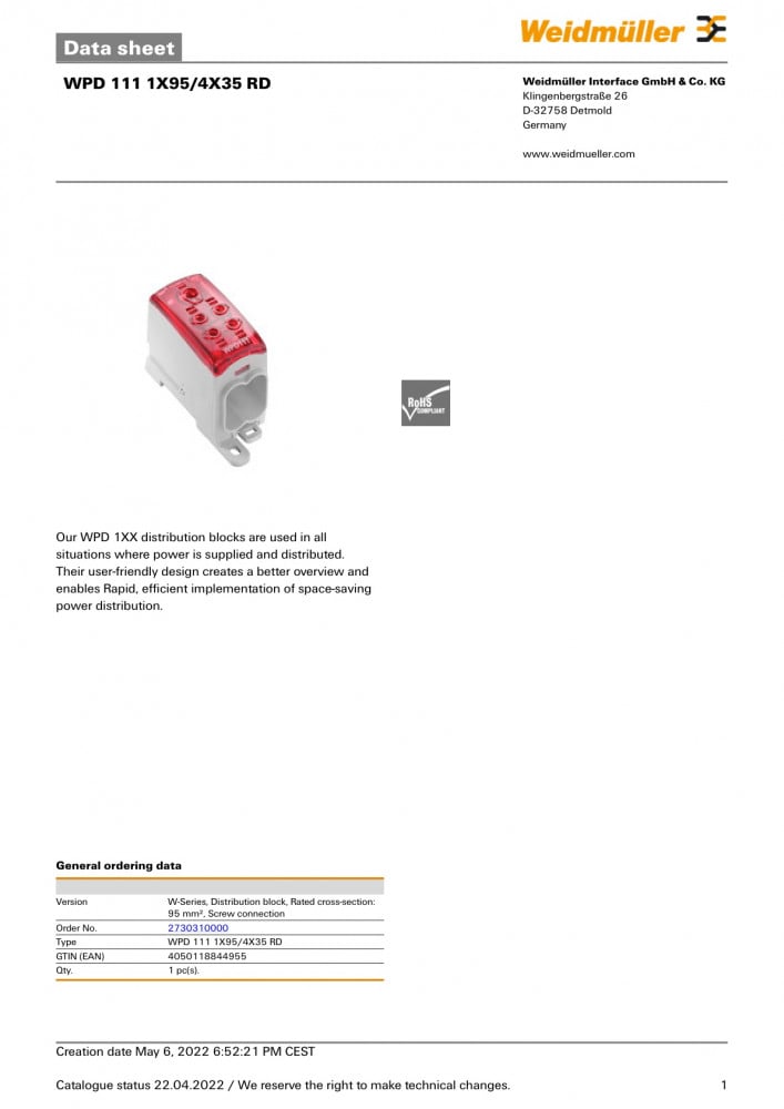 WEIDMULLER WPD 111 technical document page 1