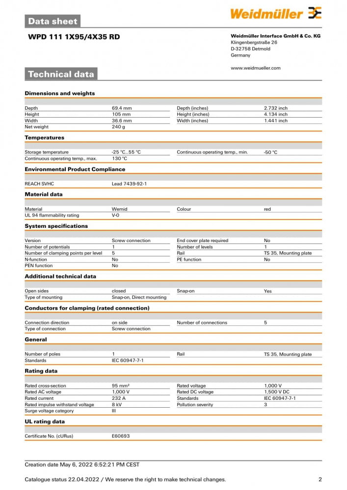 WEIDMULLER WPD 111 technical document page 2