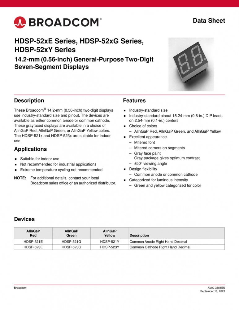 HDSP-523G datasheet page 1