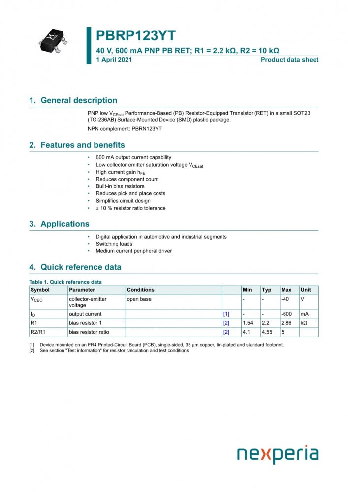PBRP123YT datasheet page 1