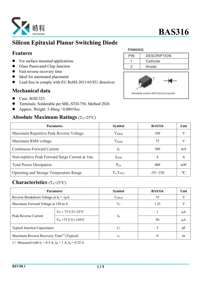 BAS316 datasheet page 1