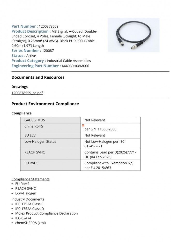 Molex 120087 series product drawing, sheet 1