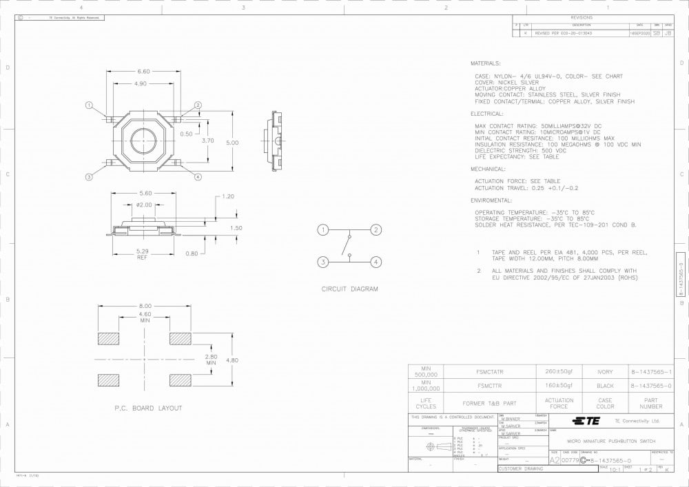TE Connectivity 8-1437565-1 drawing page 1