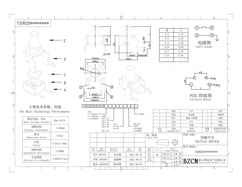 BZCN TSD020A06026A technical drawing and specifications