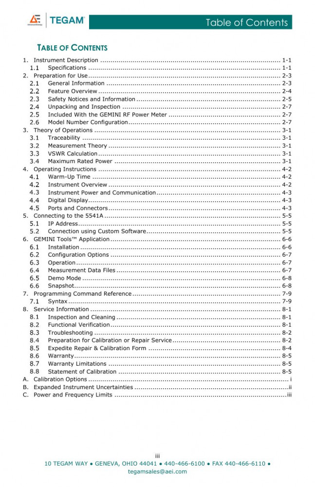 GEMINI 5541A RF Power Meter manual page 3