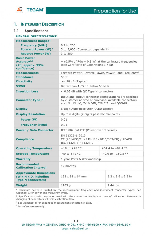 GEMINI 5541A RF Power Meter manual page 4