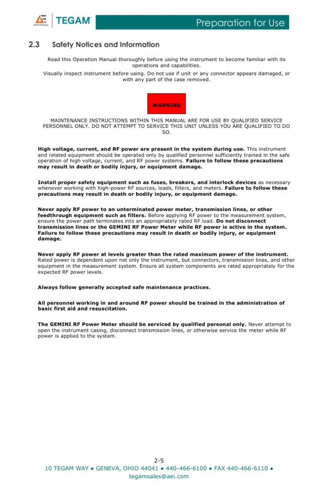 GEMINI 5541A RF Power Meter manual page 8