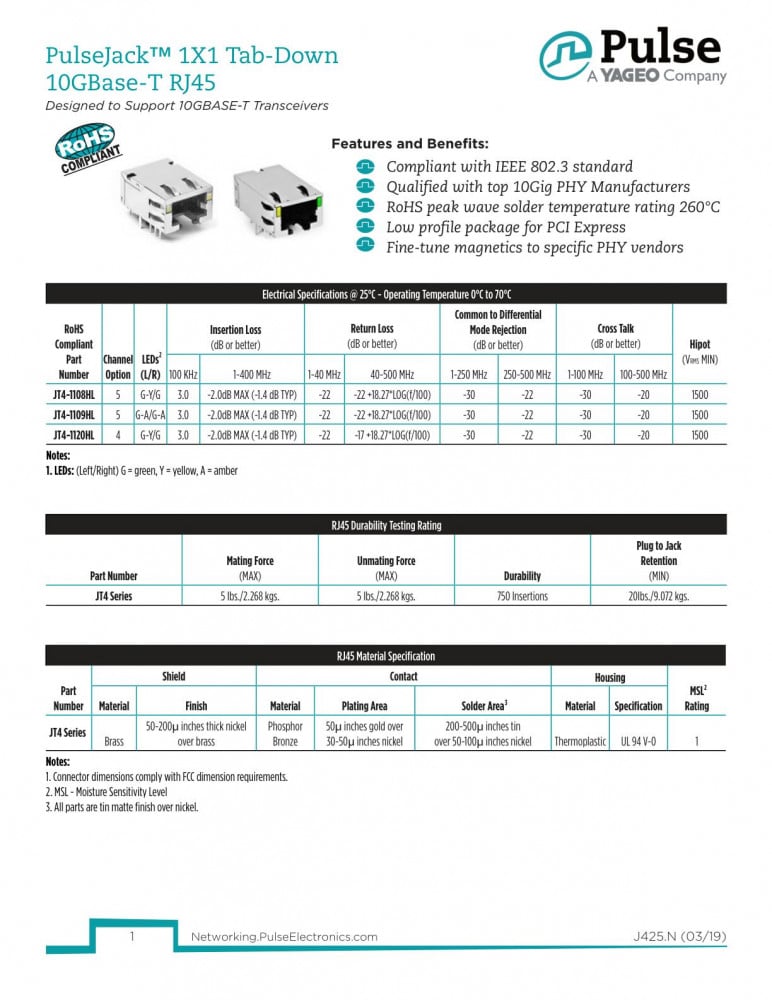JT4-1108HL product documentation page 1