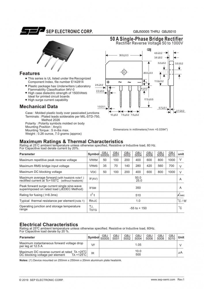 SEP GBJ5010 datasheet page 1