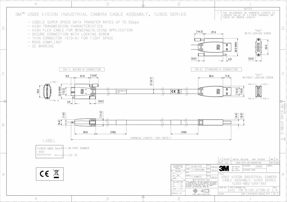 3M 1U30S-MB2-SA1-100 technical drawing page 1