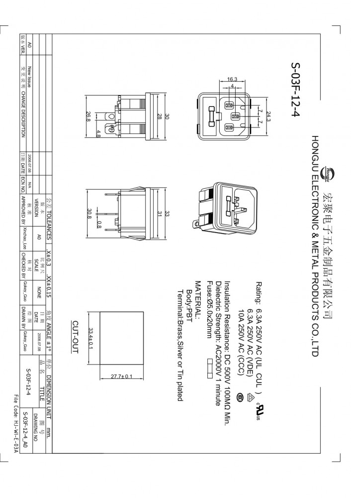 HONGJU S-03F-12-4 technical document