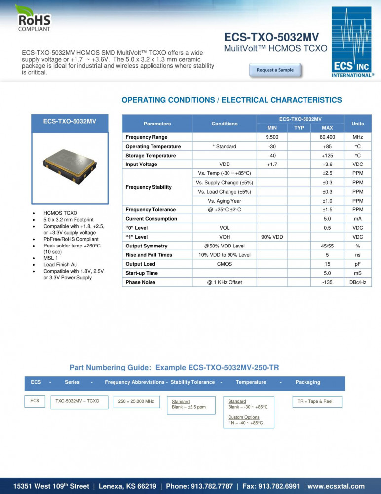 ECS-TXO-5032MV technical document page 1