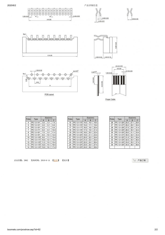 BOOMELE 1.0 mm FPC connector datasheet page 2