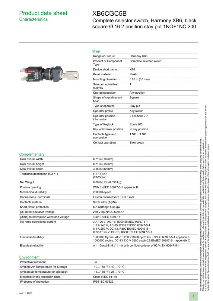 XB6CGC5B technical document page 1