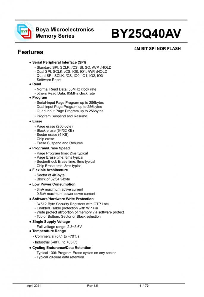 BY25Q40AV datasheet page 1