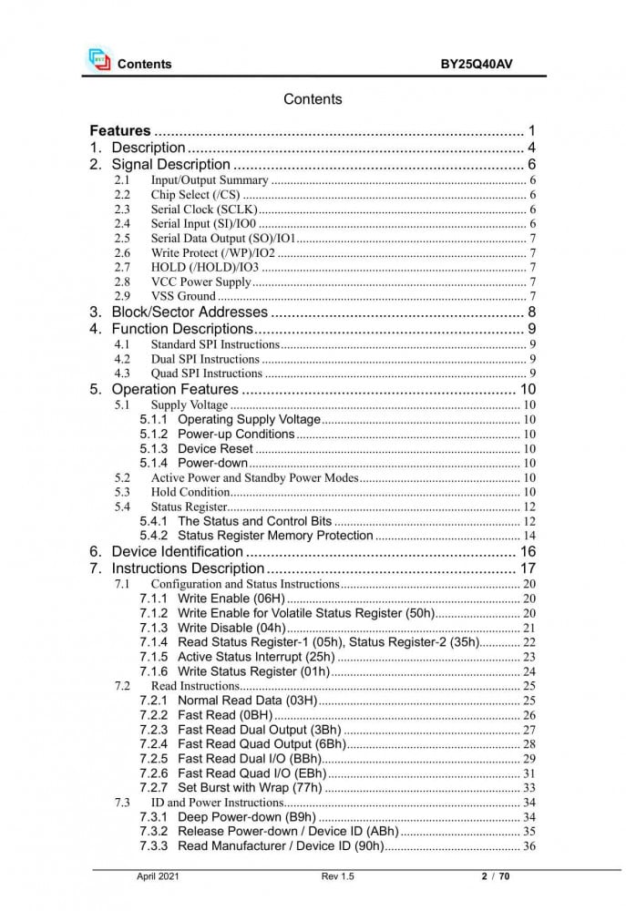 BY25Q40AV datasheet page 2