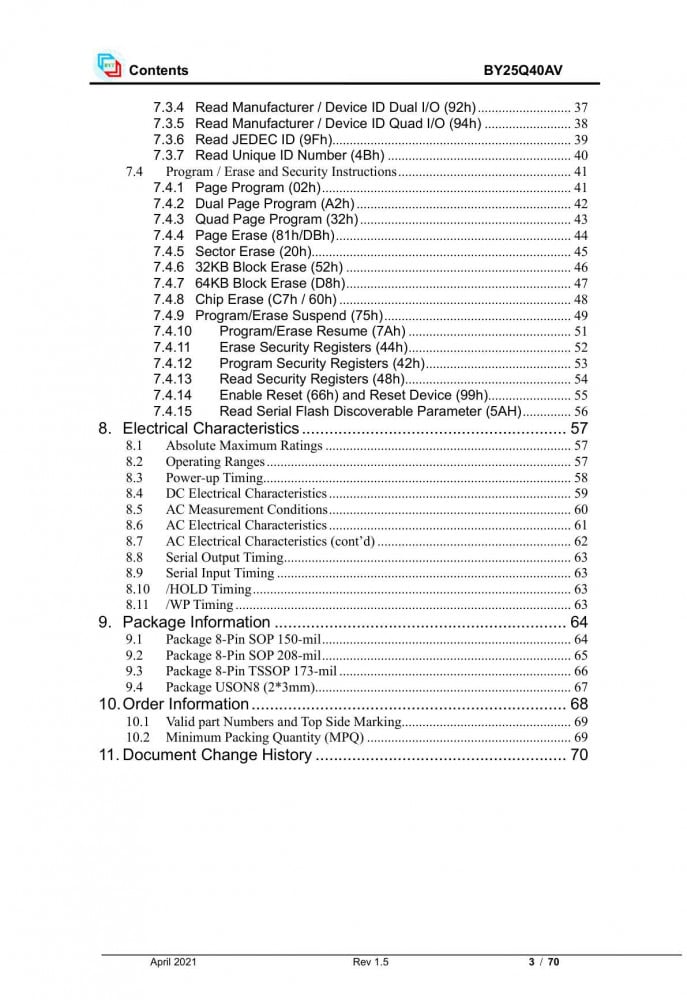 BY25Q40AV datasheet page 3