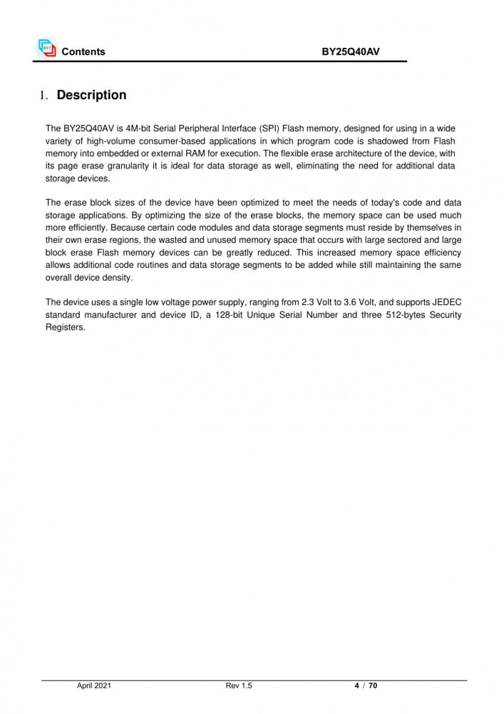 BY25Q40AV datasheet page 4