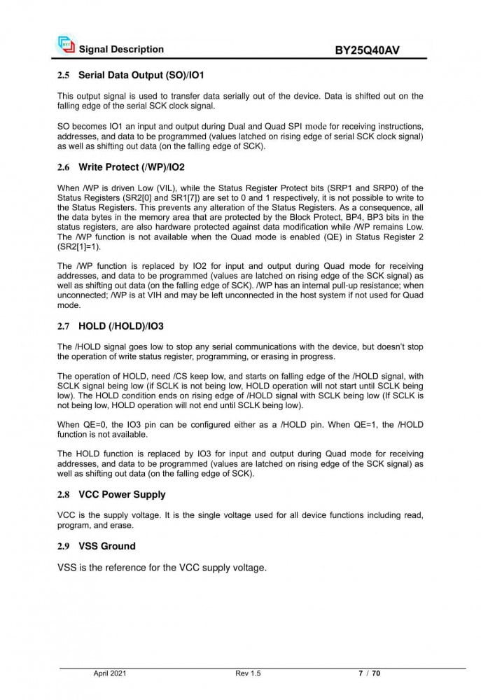 BY25Q40AV datasheet page 7