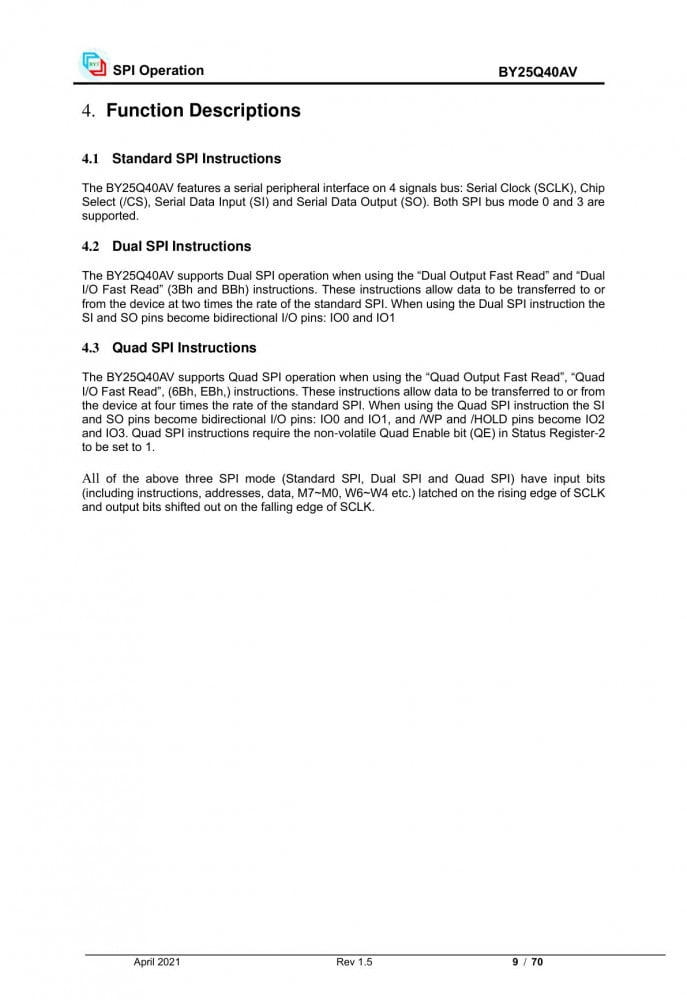 BY25Q40AV datasheet page 9
