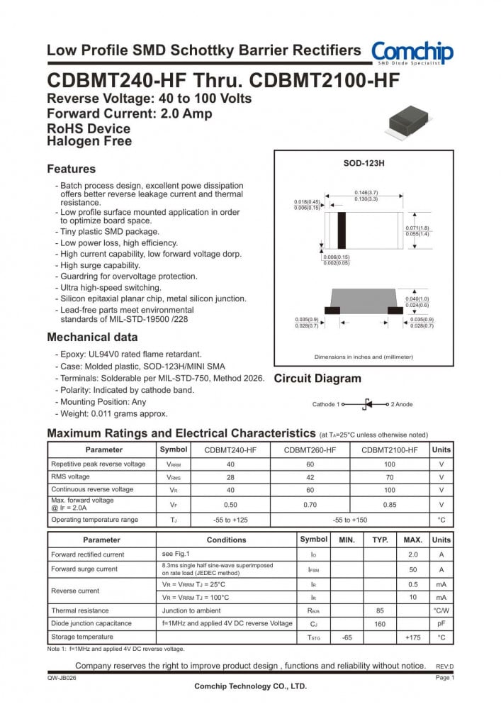 CDBMT240-HF datasheet page 1
