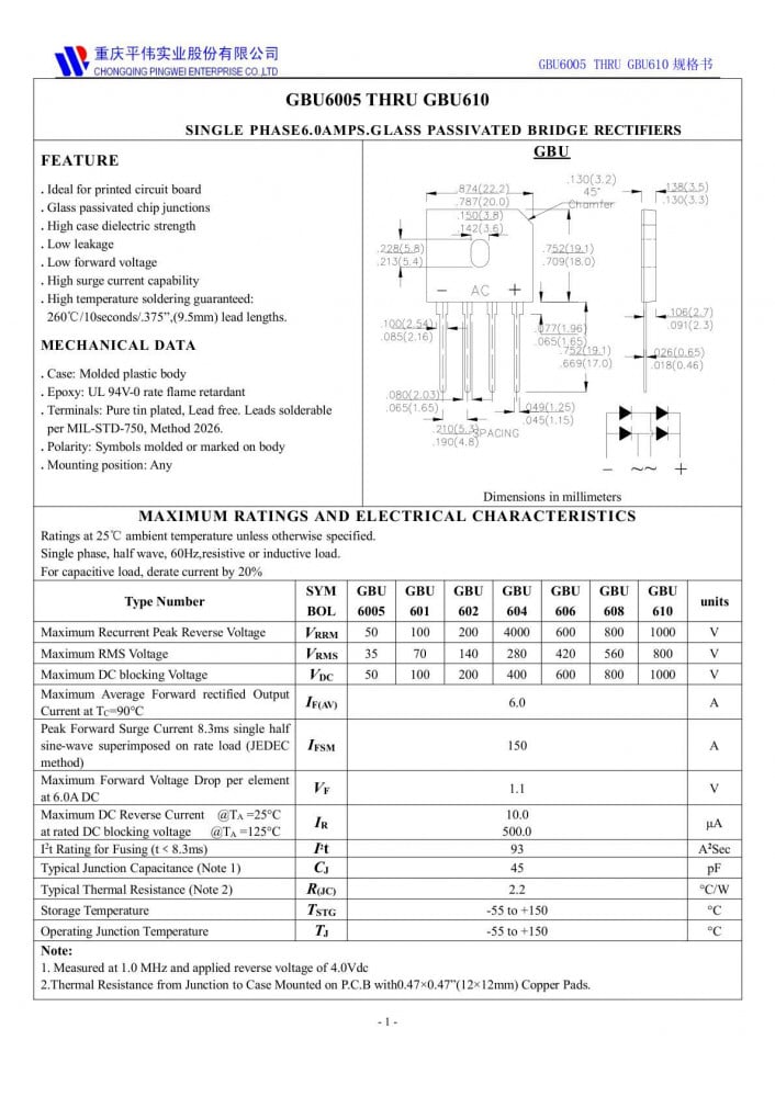 GBU606 datasheet page 1