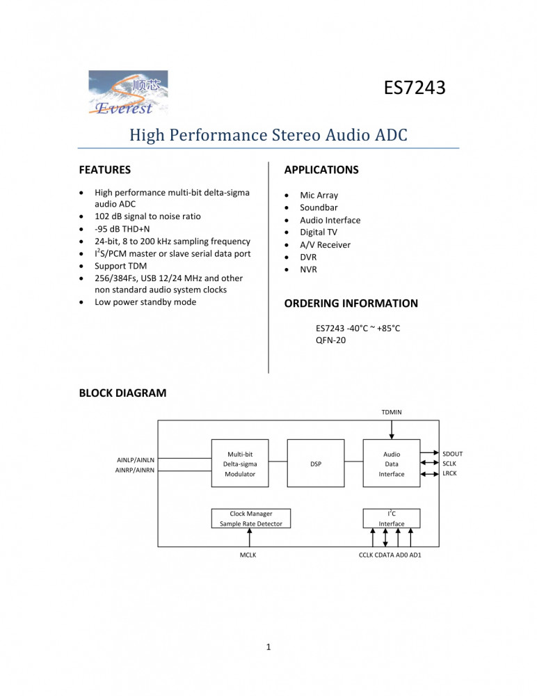 ES7243 datasheet page 1