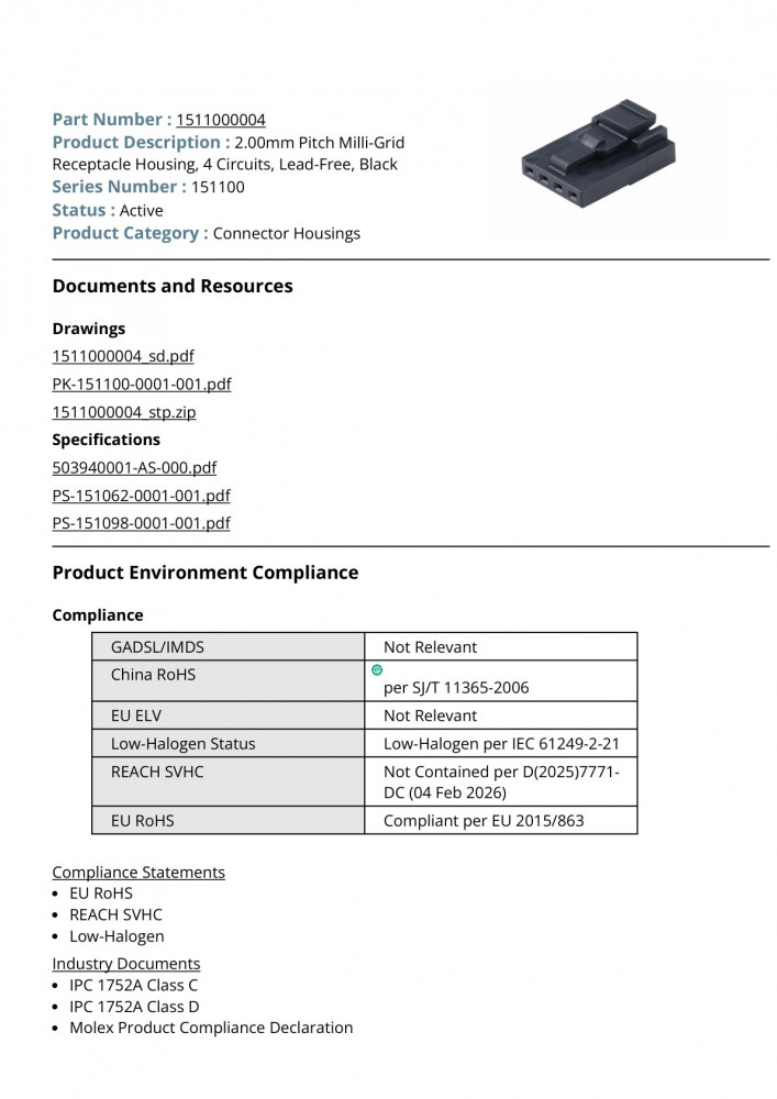 Molex Milli-Grid product specification preview page 1