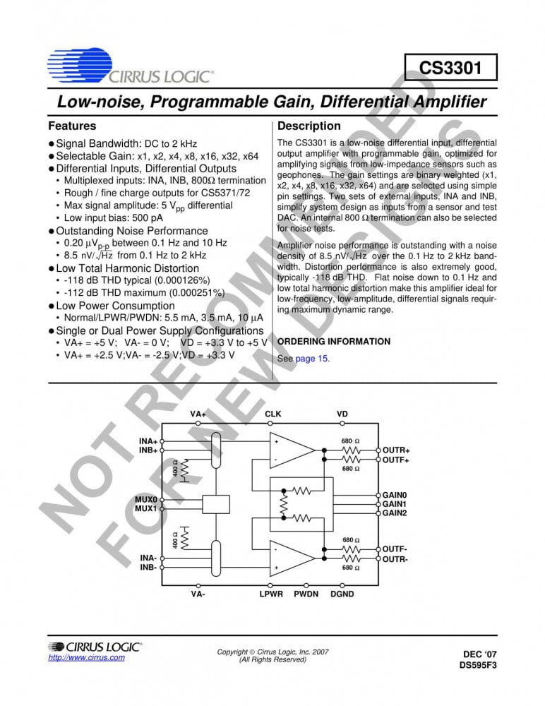 CS3301 datasheet page 1