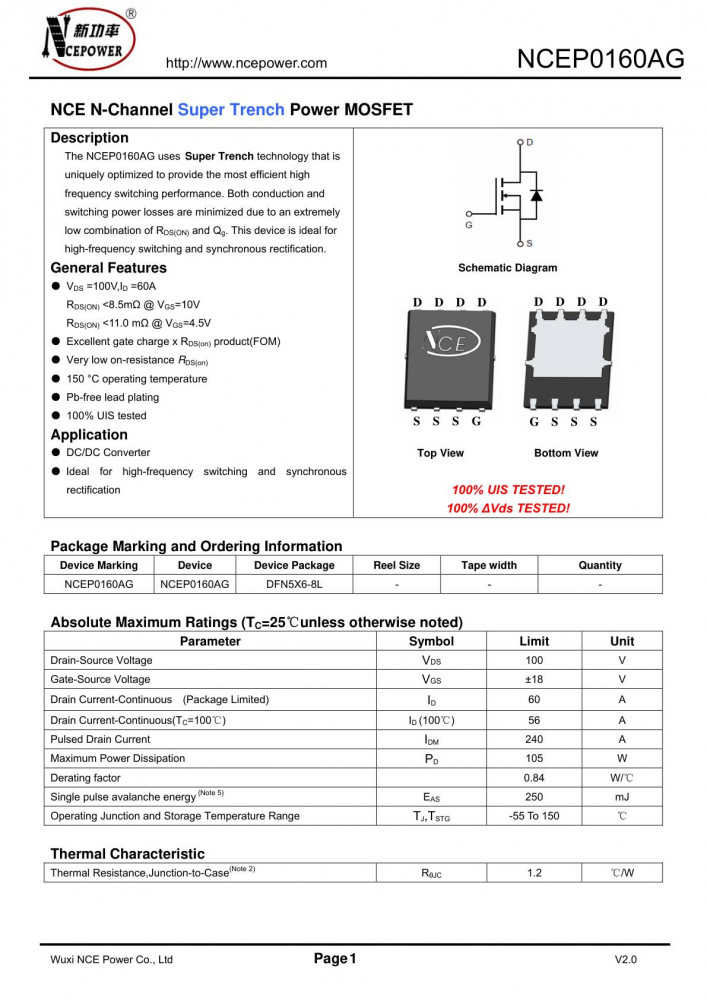 NCEP0160AG datasheet page 1