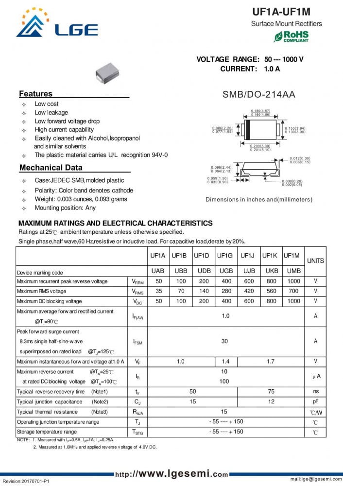 LGE UF1K datasheet page 1