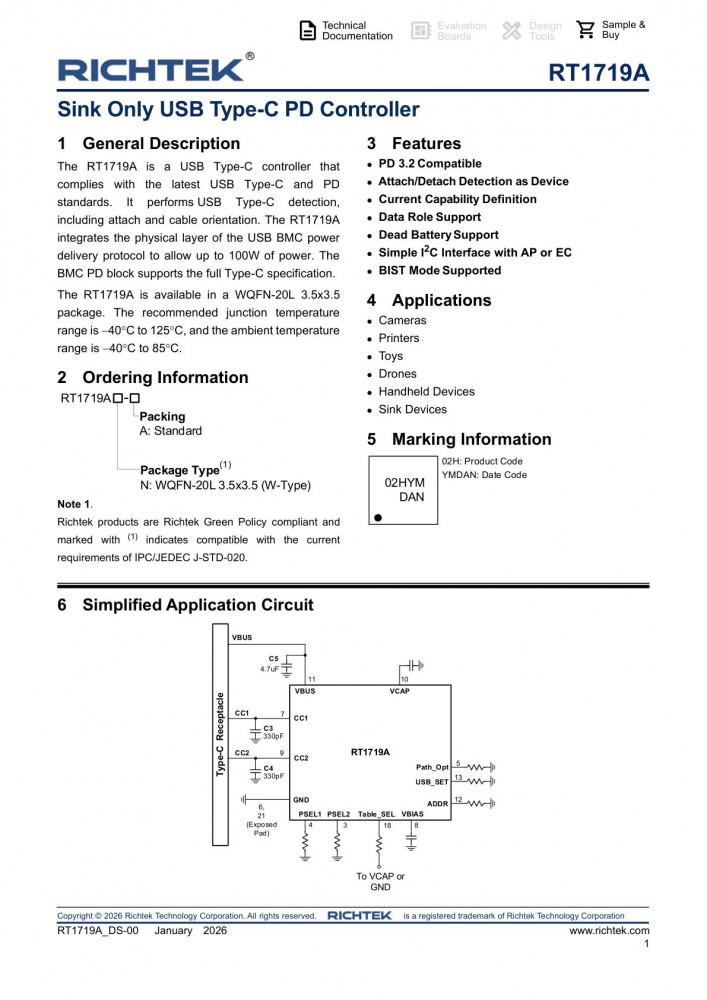 RT1719A datasheet page 1