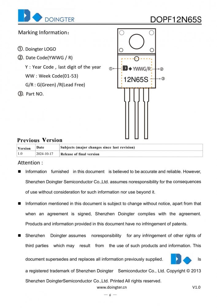 DOPF12N65S datasheet page 6